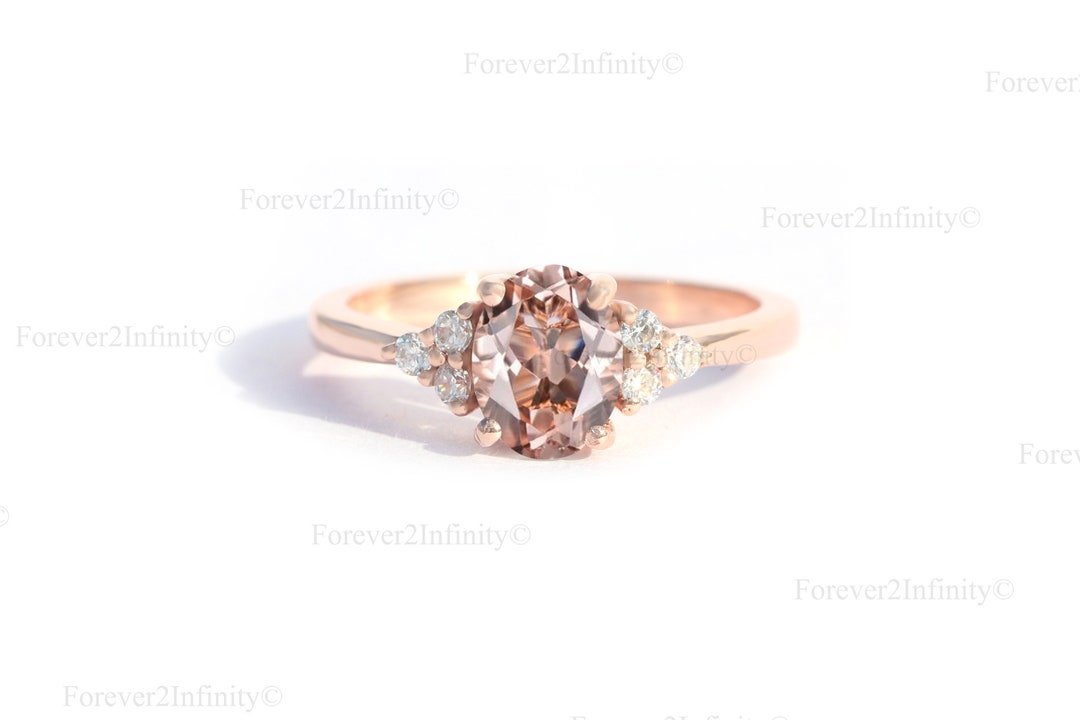 14K Rose Gold Oval Morganite Engagement Ring, Pink Gemstone Ring ...