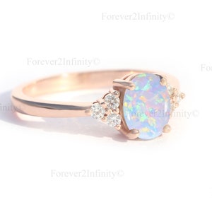 Oval Cut Opal Engagement Ring, Natural Opal Ring, 14K Rose Gold ...