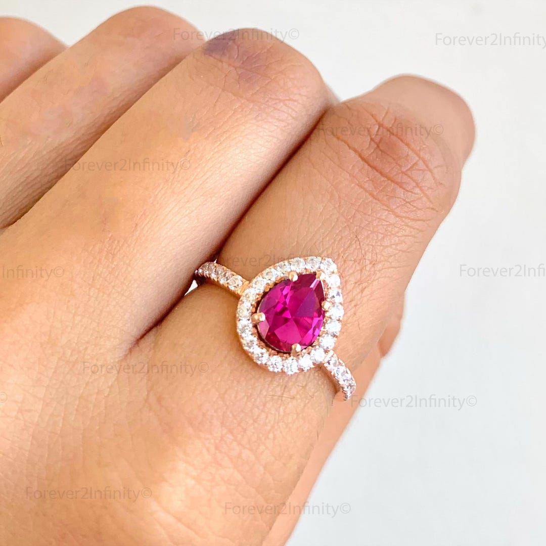 Art Deco Teardrop Ruby Engagement Ring, Vintage Rose Gold Ruby Wedding ...