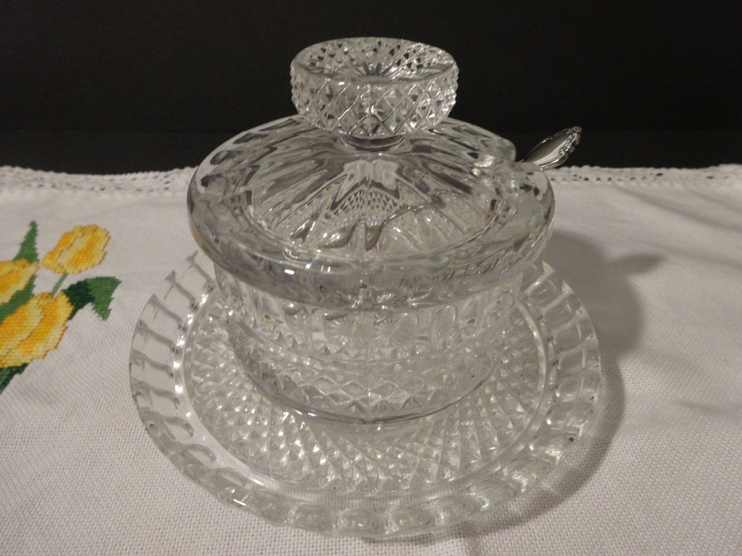 Vintage Crystal Lidded Jam Jelly Container With Tray - Etsy