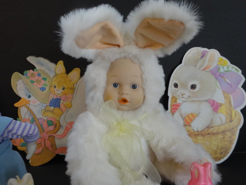 Vintage 18 Bunny Baby Plush White Rabbit With a Vinyl Face Green ...