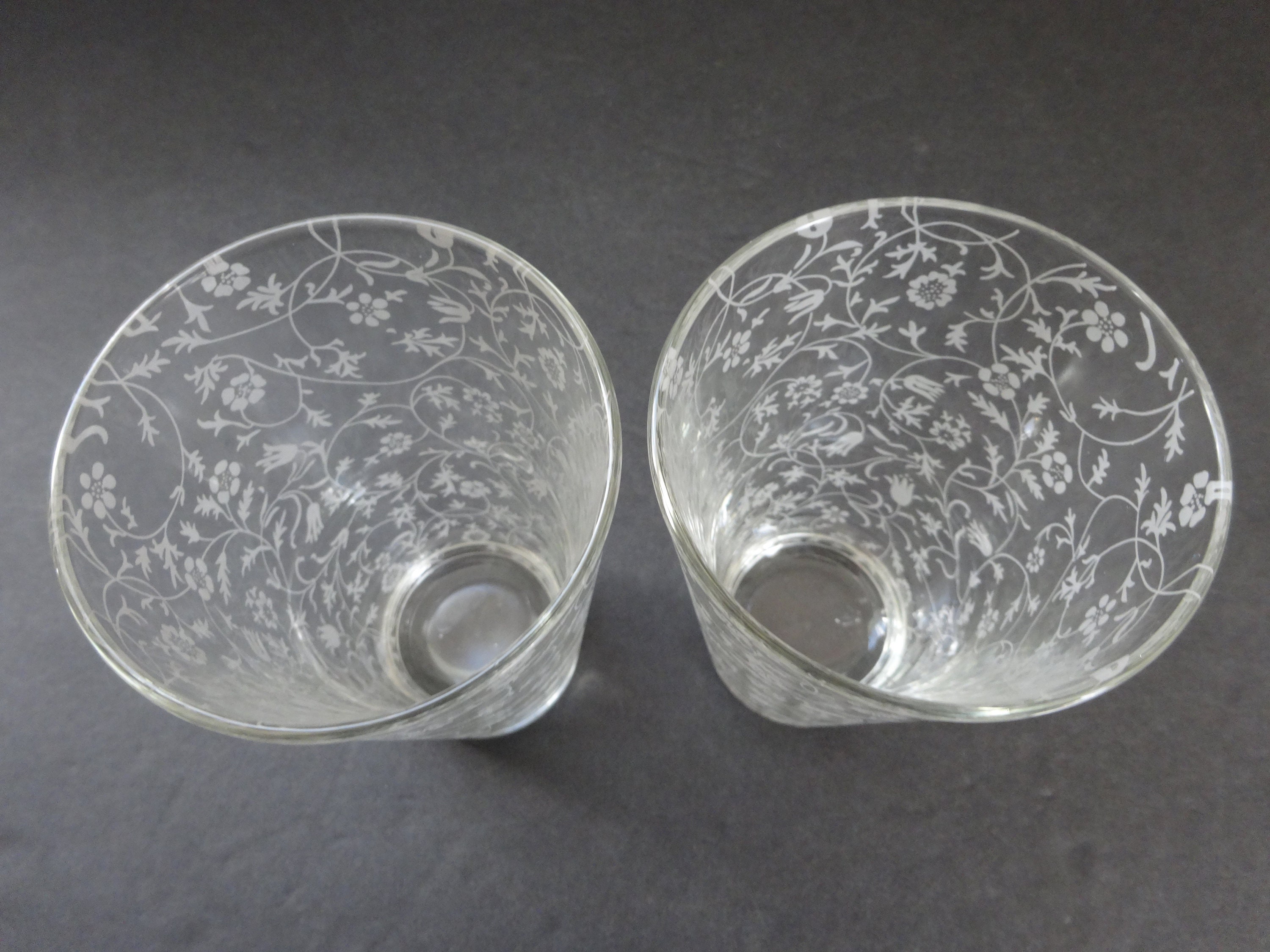 Two Vintage Cerve Glasses With Laser Etched Floral and Vine - Etsy