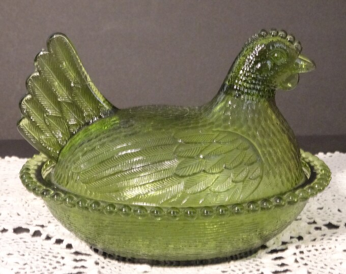 Vintage Green Hen on a Nest by Indiana Glass Co. - Etsy