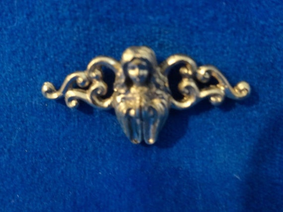 Vintage Pewter Angel Pin With Scrolled Wings Etsy