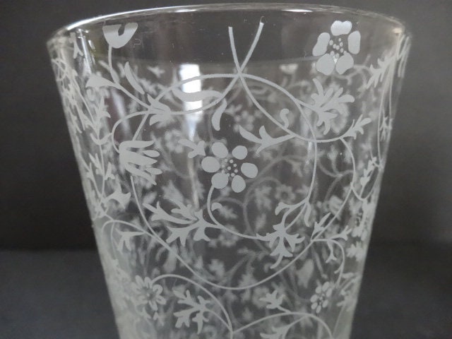 Two Vintage Cerve Glasses With Laser Etched Floral and Vine - Etsy