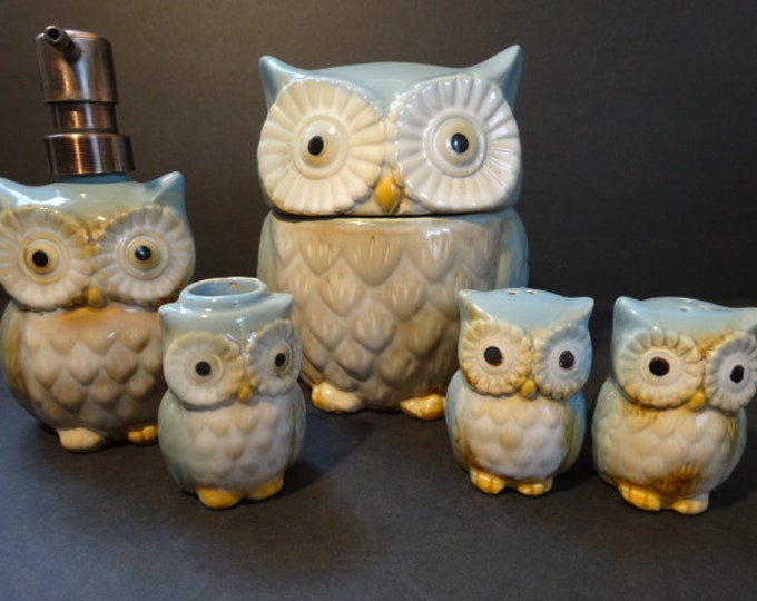 Vintage Owl Canister, Soap/lotion Dispenser, Tootpick Holder, Salt and ...