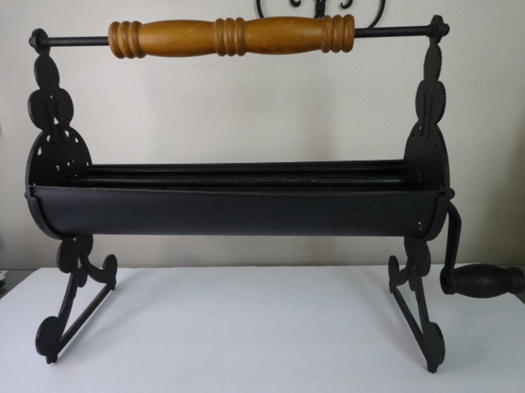 Vintage Cast Iron Newspaper Roller Stand With Wood Handle - Etsy