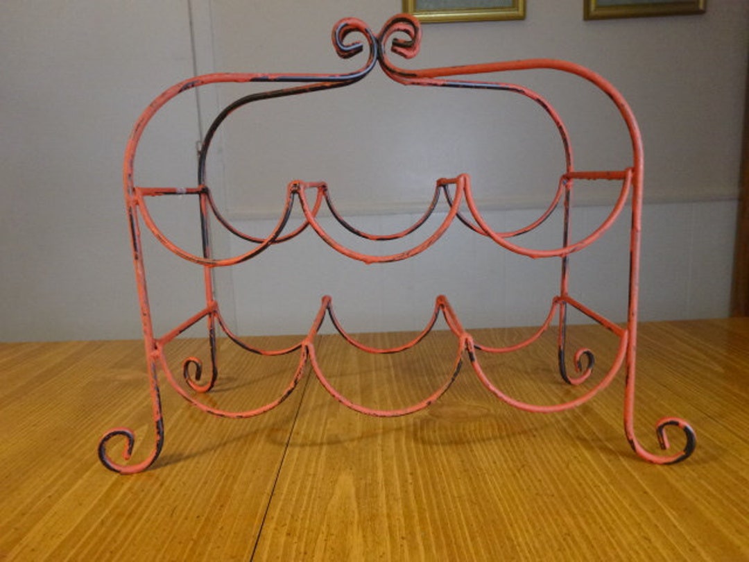 Vintage Metal Wine Bottle Display Rack Wine Bottle Display Rolling Pin ...
