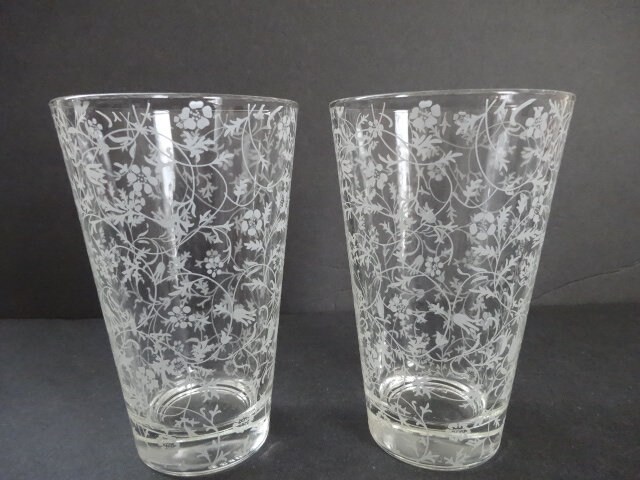 Two Vintage Cerve Glasses With Laser Etched Floral and Vine - Etsy