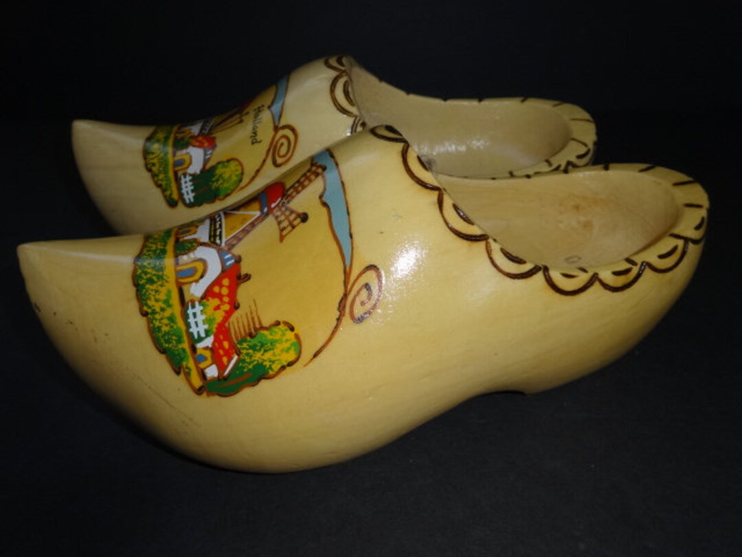 Klompenmakerij H. Ratterman Carved Wood Yellow Clogs With Holland ...