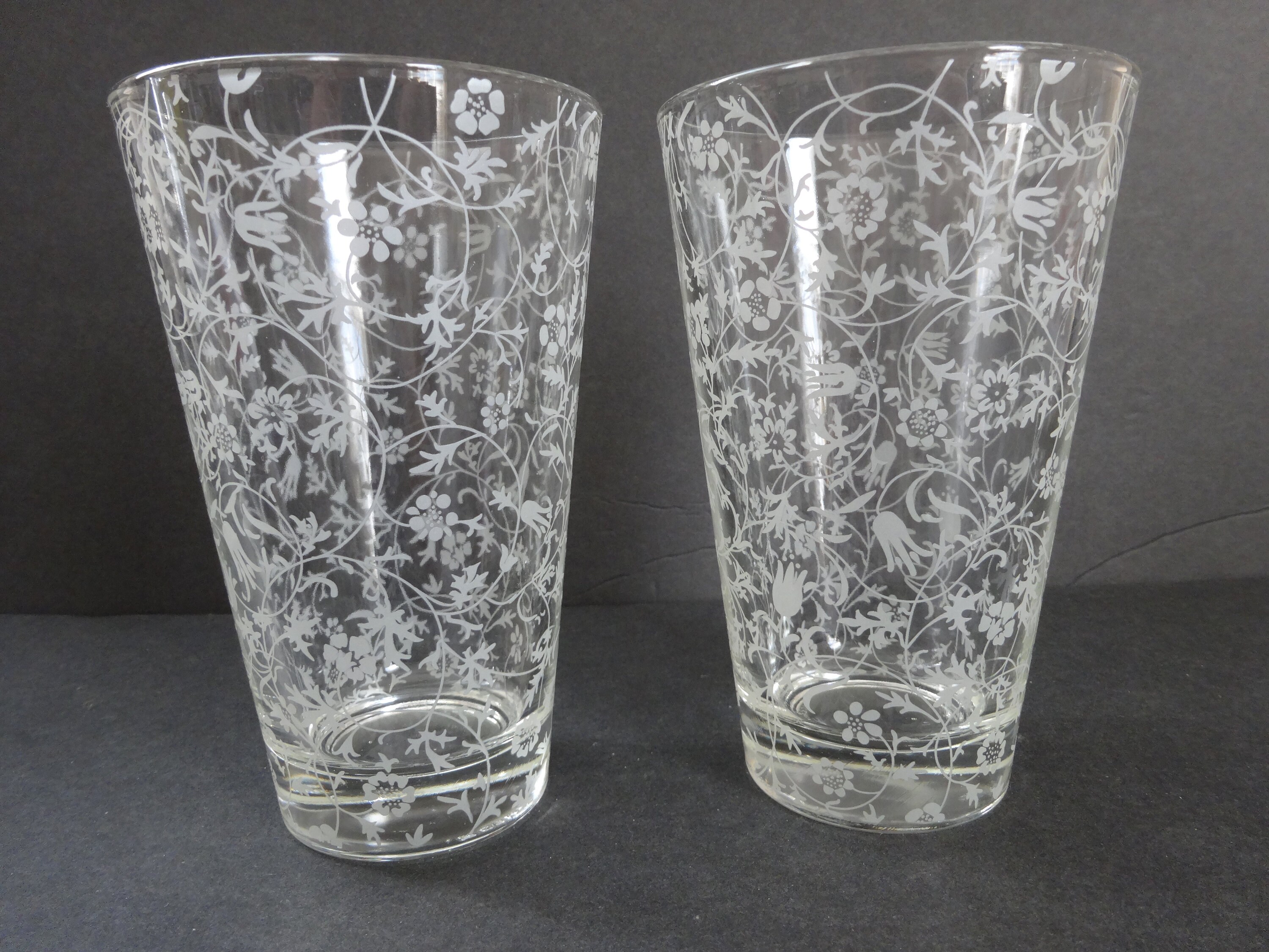 Two Vintage Cerve Glasses With Laser Etched Floral and Vine Design Made ...