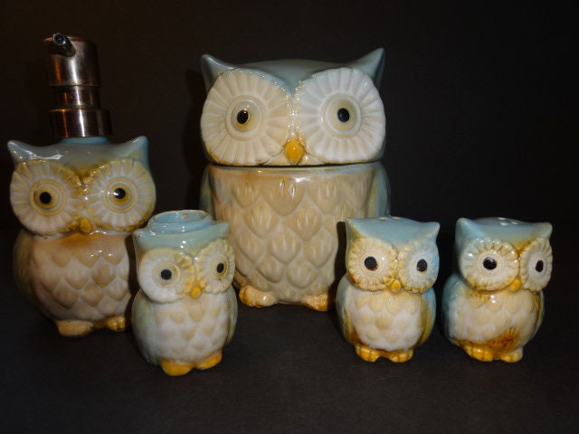 Vintage Owl Canister, Soap/lotion Dispenser, Tootpick Holder, Salt and ...