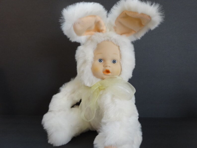 Vintage 18 Bunny Baby Plush White Rabbit With a Vinyl Face Green ...