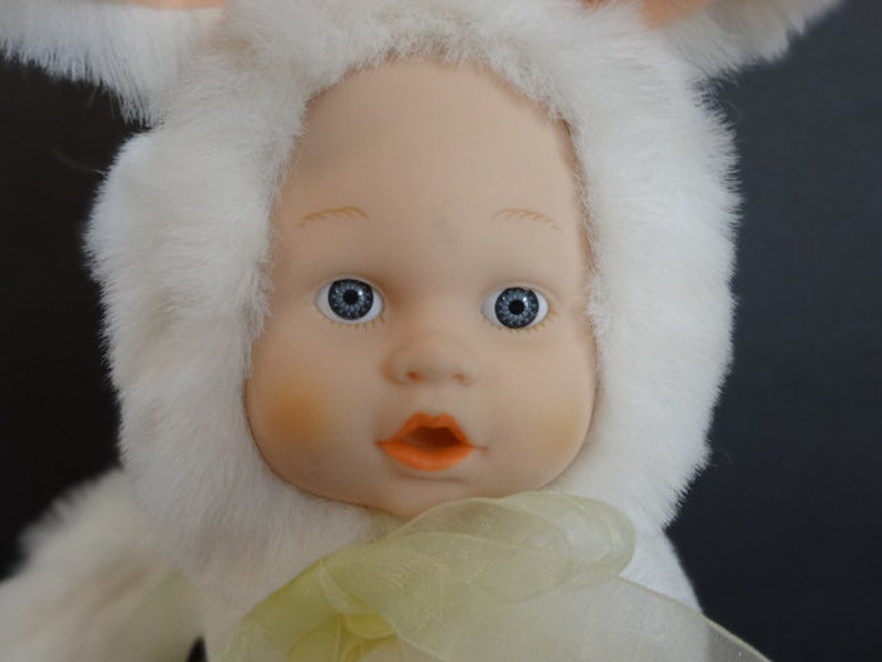 Vintage 18 Bunny Baby Plush White Rabbit With a Vinyl Face Green ...