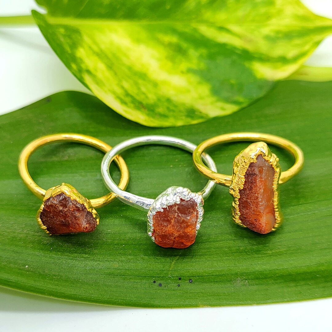 Rough Gemstone Electroforming Ring, Raw Carnelian Ring, Rough Carnelian ...
