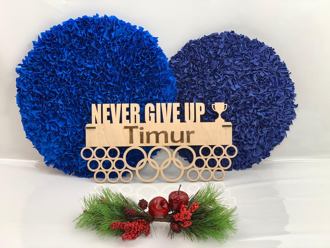 NEVER GIVE UP Medal Holder, Medal Cup, Hanger With Desired Name ...