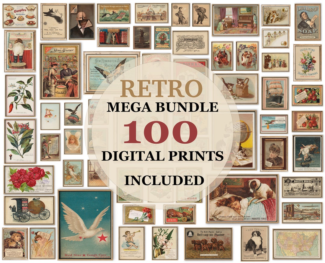 100 Retro MEGA BUNDLE, Retro Wall Art, Retro Gallery Wall Set, Retro ...