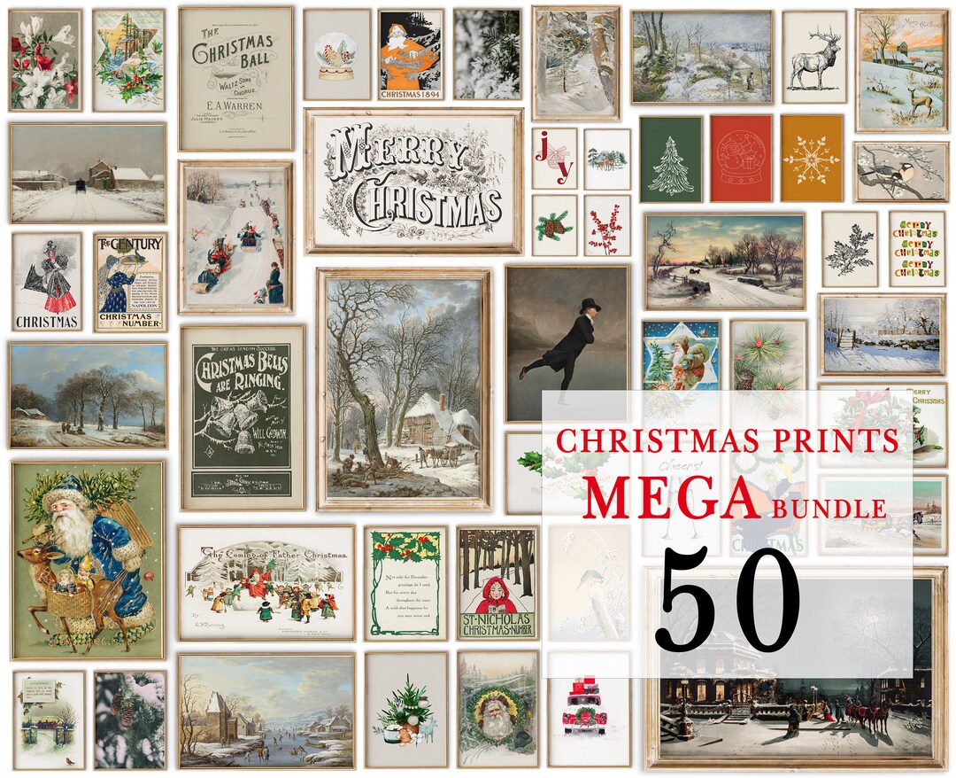 Vintage Christmas Prints MEGA BUNDLE, Christmas Printable, Gallery Wall ...