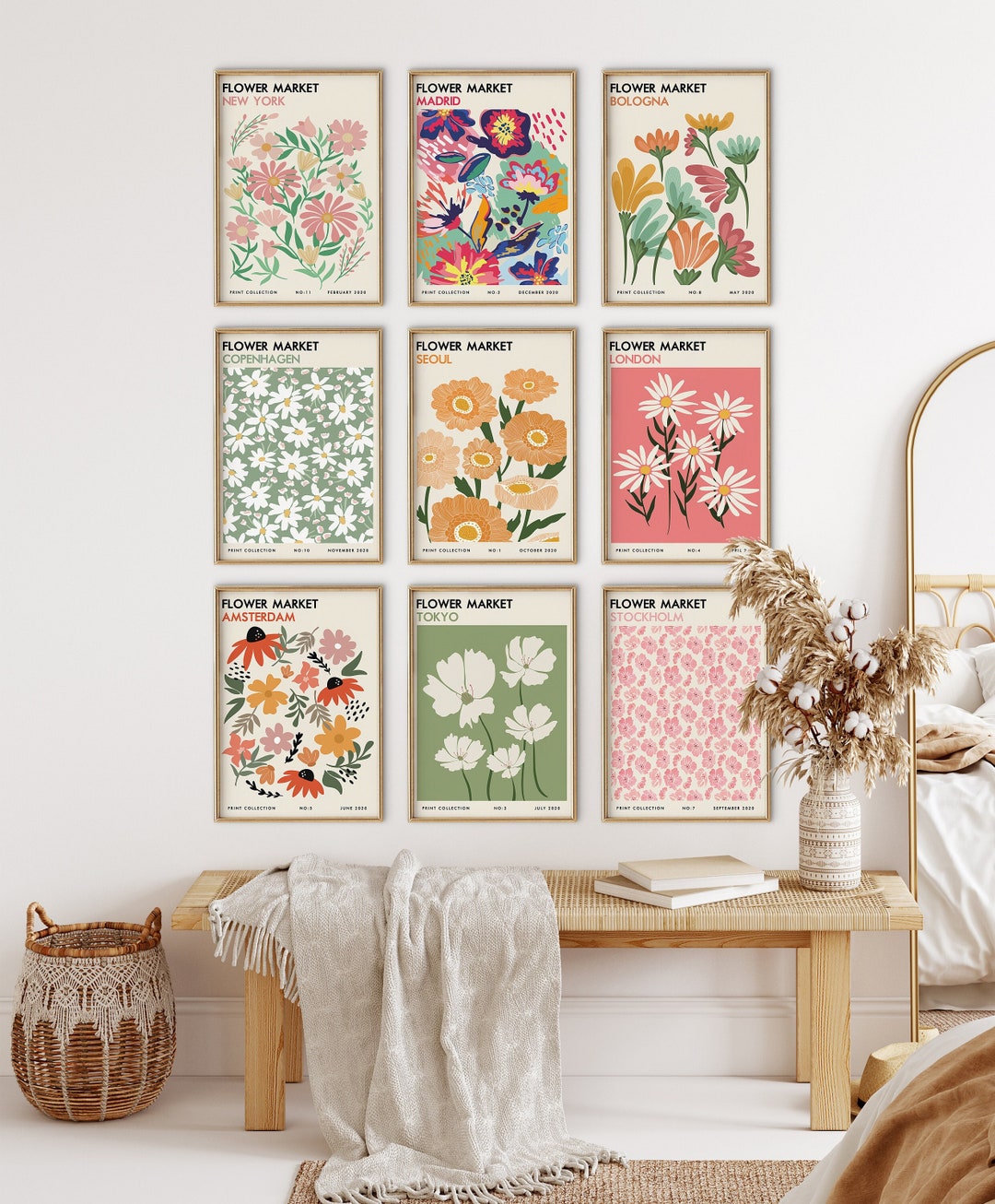 Flower Market Print, Botanical Wall Art, Gallery Wall Set, Flower ...