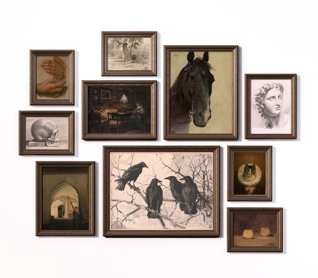 Dark Wall Art Set of 10, Dark Academia Prints, Vintage Print Set, Dark ...