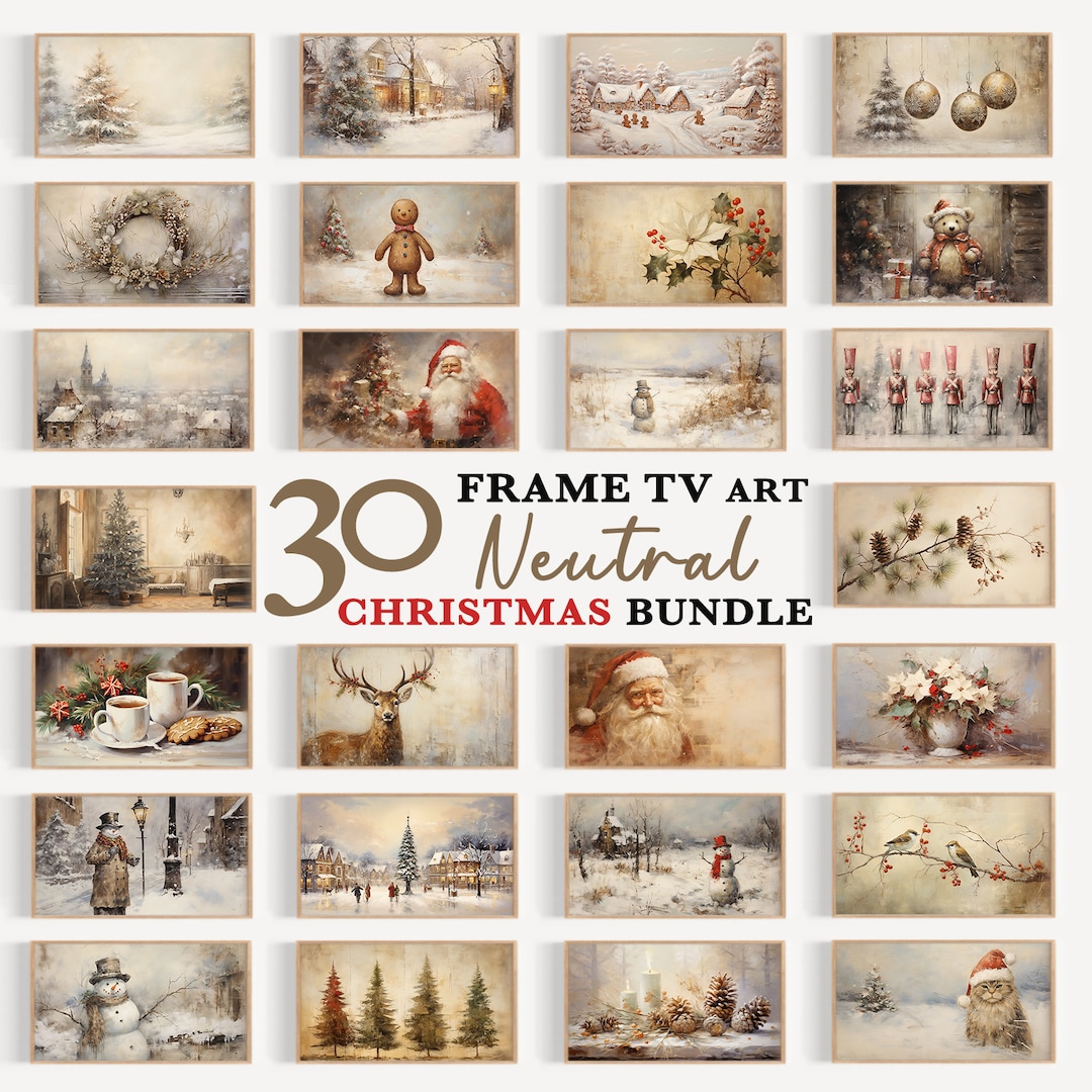 Neutral Vintage Frame TV Art for Christmas, Christmas Frame TV Art ...