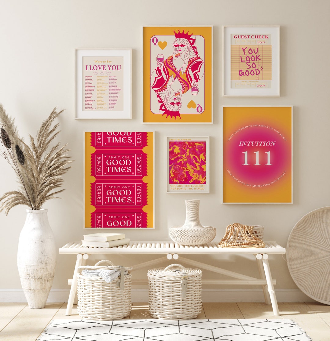 Preppy Wall Art Set of 6, Preppy Dorm Decor, Funky Wall Art, Collage ...