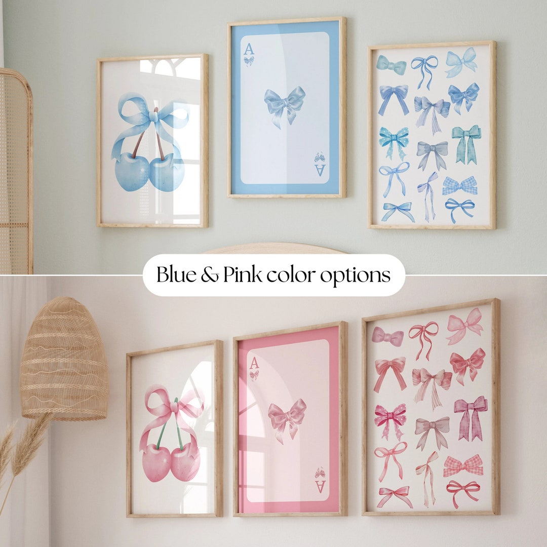 Trendy Pink Bows Wall Art Set of 3, Coquette Room Decor, Trendy Wall ...