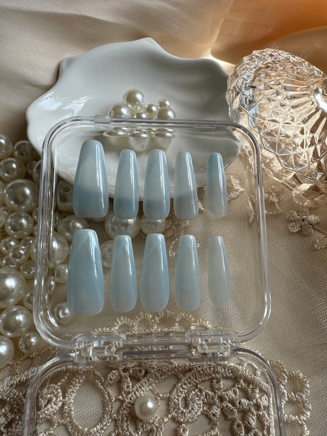 Artistic Nails, Light Sky Blue, French Tip False Nails Cute Summer ...