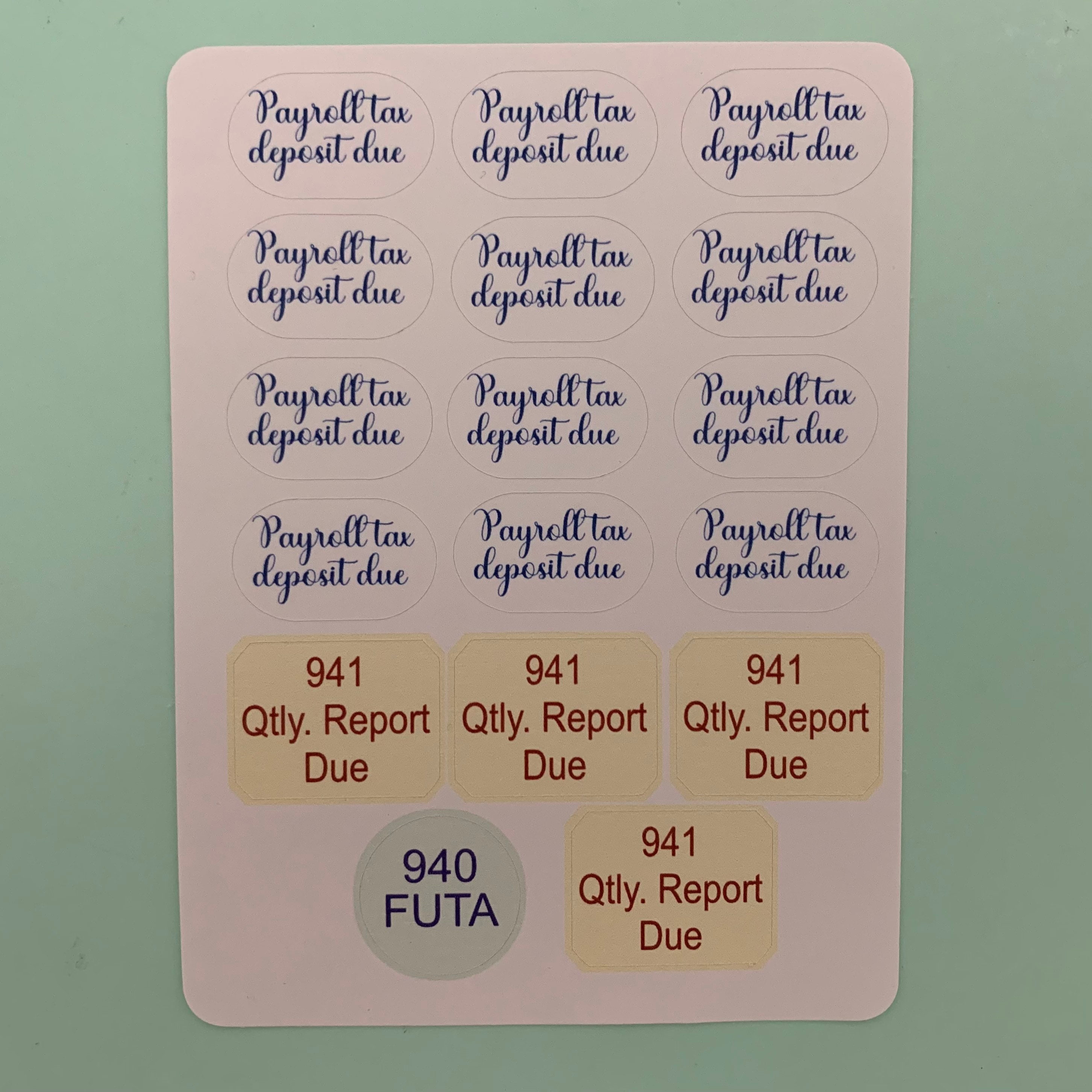 Payroll Stickers * Small Business Stickers * Tax Deposit Reminders ...