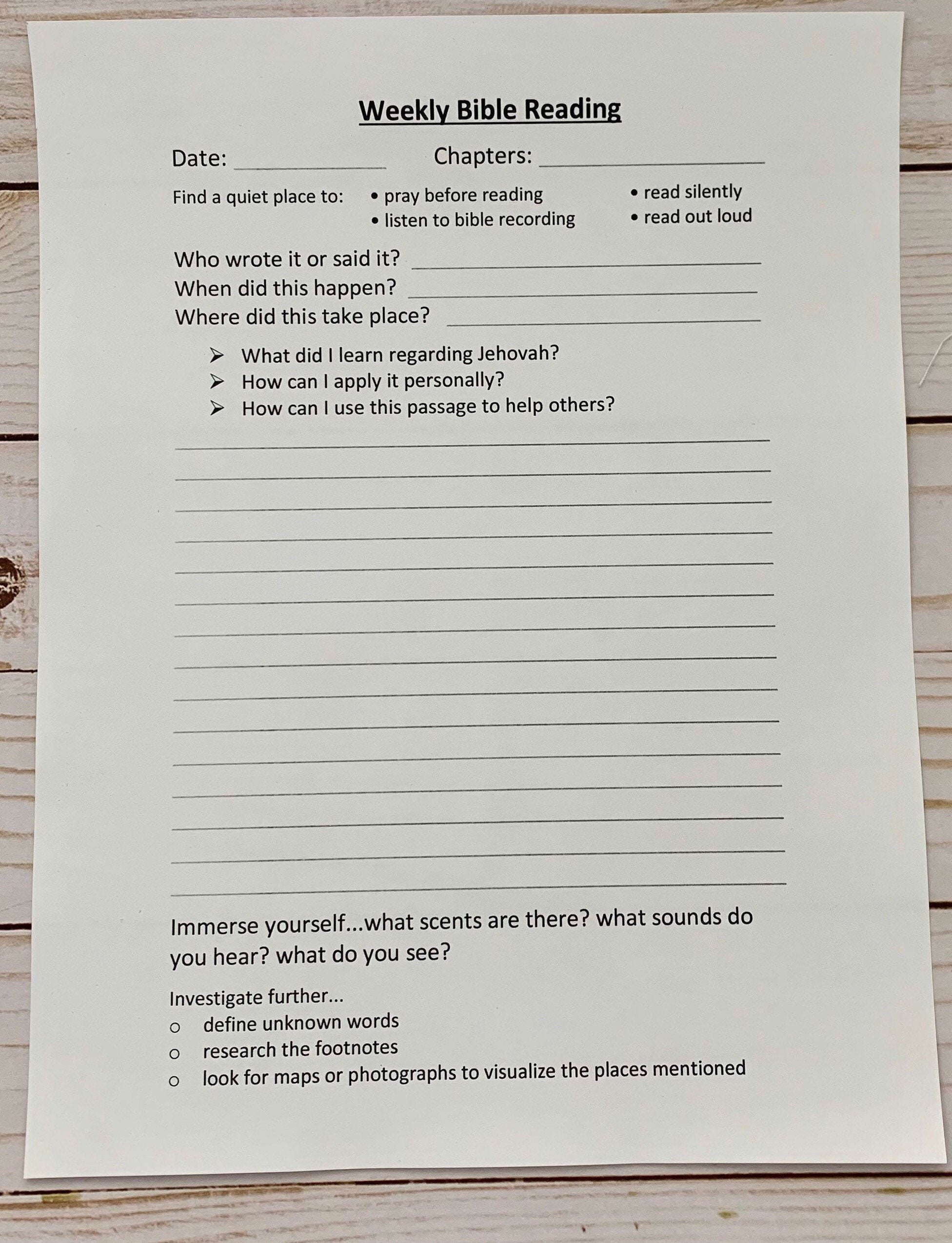 JW Weekly UNDATED Bible Reading PRINTABLE Personal Study - Etsy