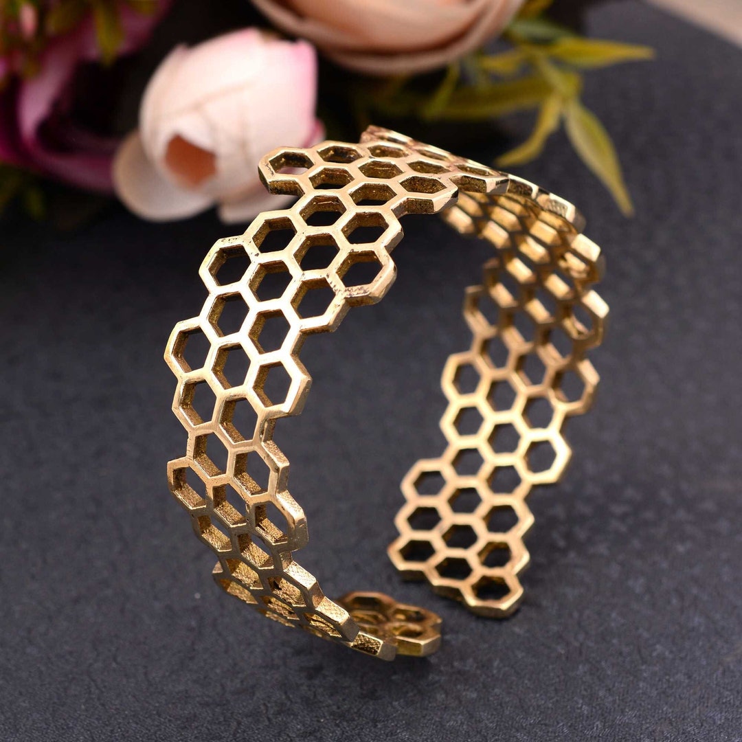 Open Cuff Honey Comb Bracelet, Insect Lover Bracelet, Boho Bracelet ...