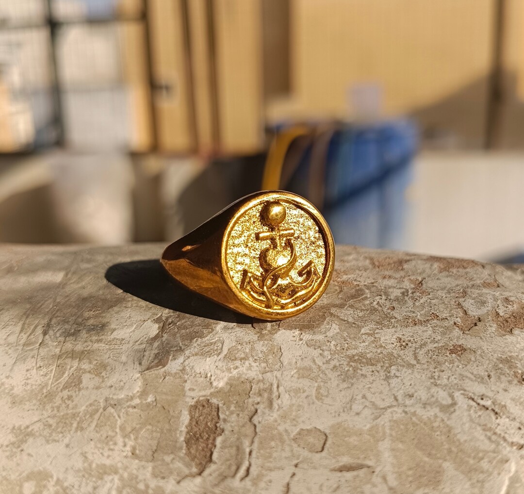 Sailor Anchor Ring , Handmade Sailor Anchor Ring , Gold Finish Captain ...