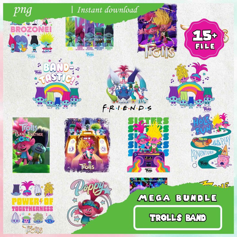 Trolls PNG Bundle, Trolls PNG Digital Papers, Trolls Characters PNG ...