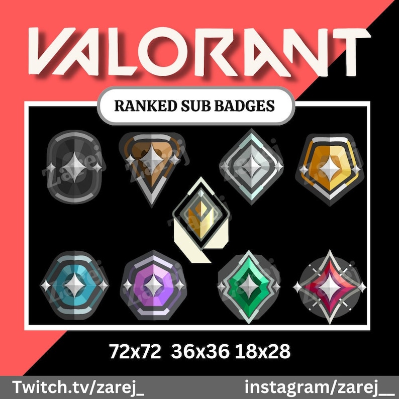 Valorant Ranked Sub Badges for Twitch , Kick , Discord | Iron Gold Platinum Diamond Ascendant ...