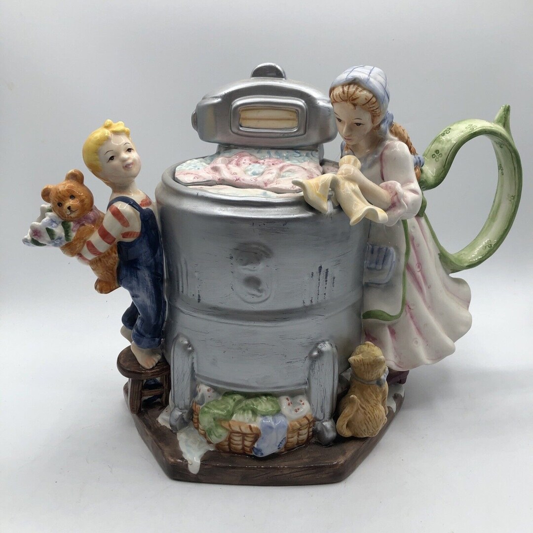 Vintage Ceramic Teapot Old Fashioned Ringer Washer Mom and Son RARE - Etsy