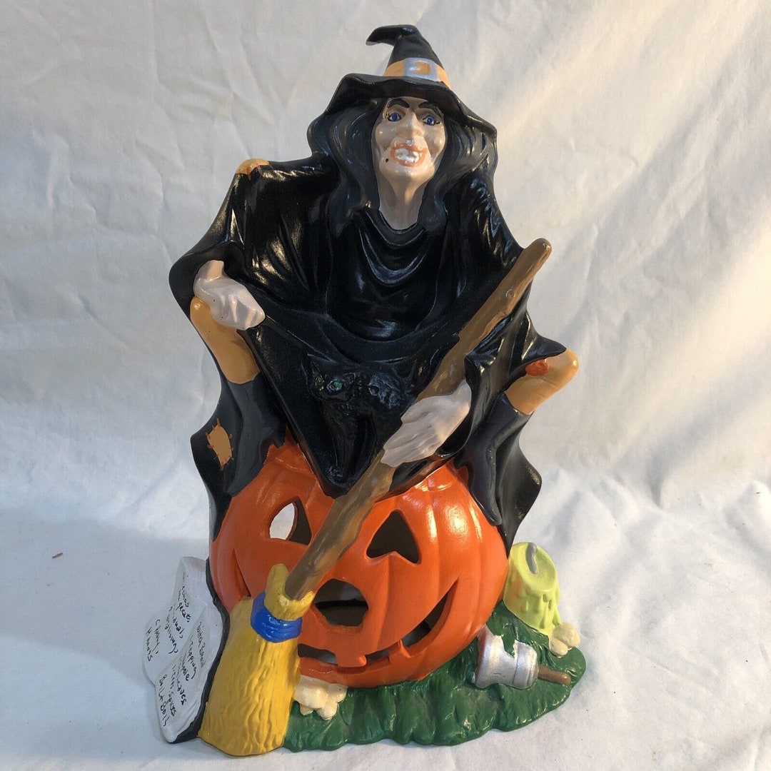 Halloween Witch Sitting on Pumpkin Hand Painted Ceramic Vintage Mold - Etsy