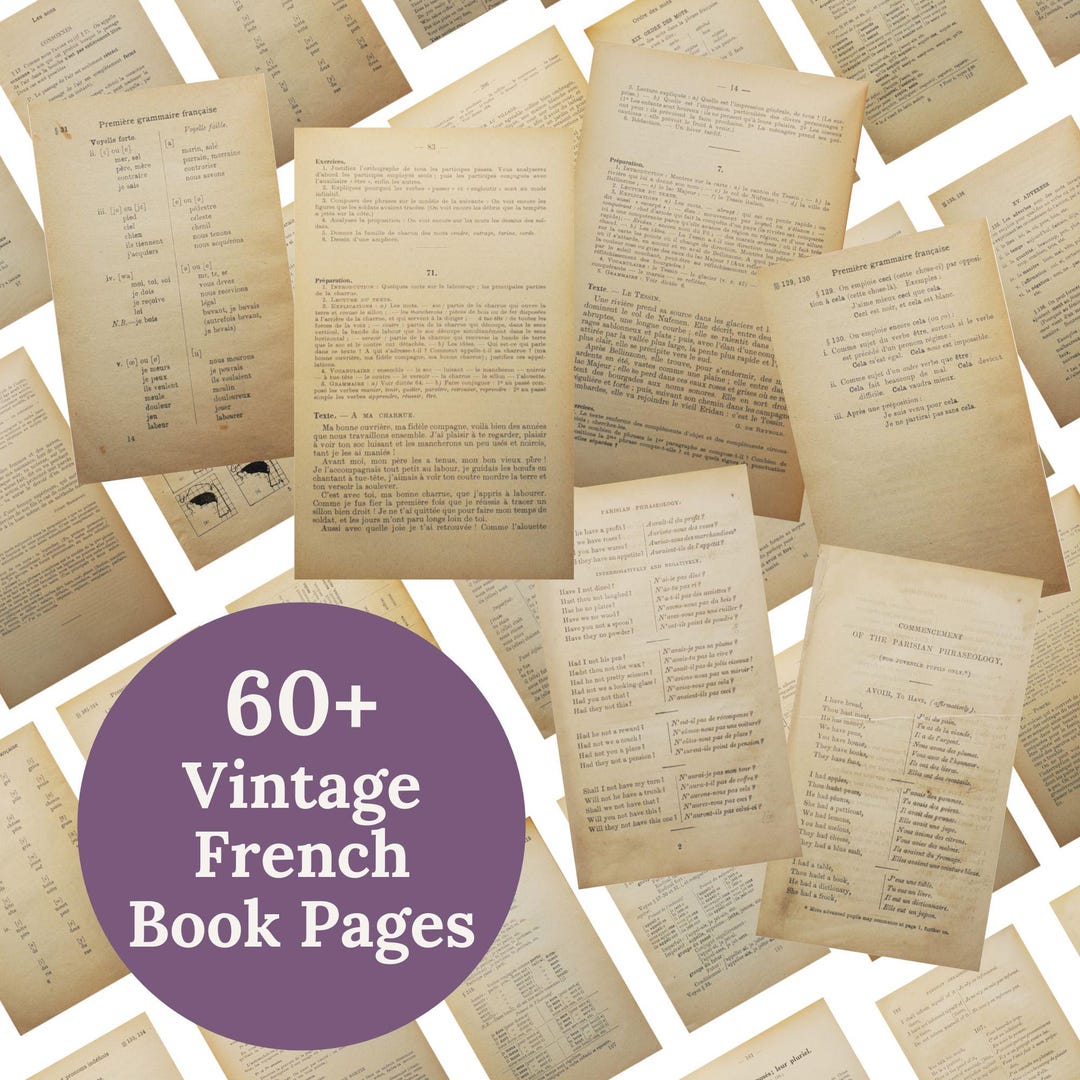 60+ Vintage French Book Pages, Printable Junk Journal Ephemera Pack ...