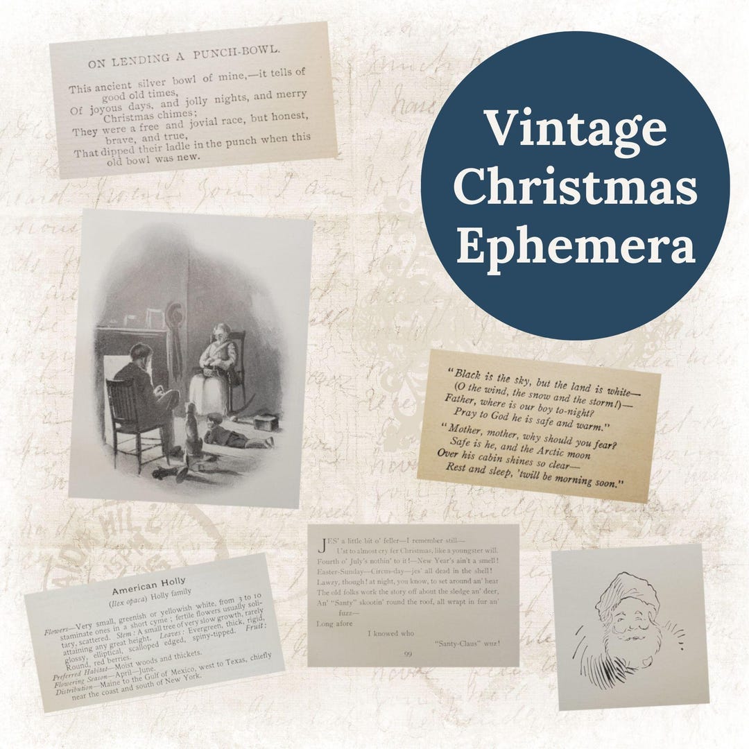 50+ Vintage Christmas Snippets, Printable Xmas Ephemera Pack, Old ...