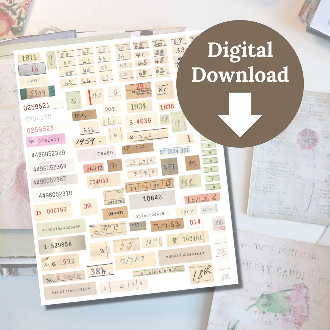Printable Number Label Ephemera Pack, Vintage Junk Journal Supplies ...
