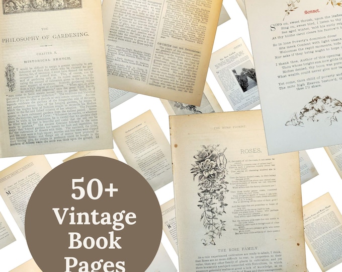 50+ Vintage Book Pages, Printable Ephemera Pack for Junk Journals ...