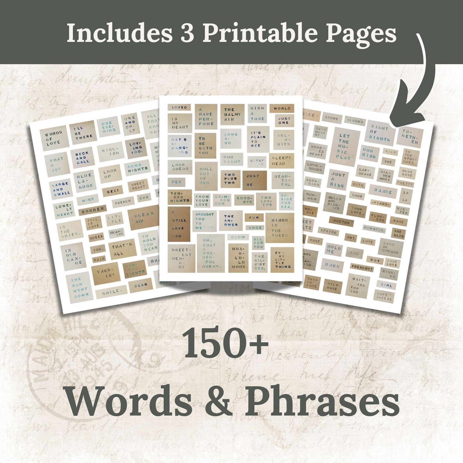 Vintage Junk Journal Words & Phrases, Printable Ephemera (digital ...