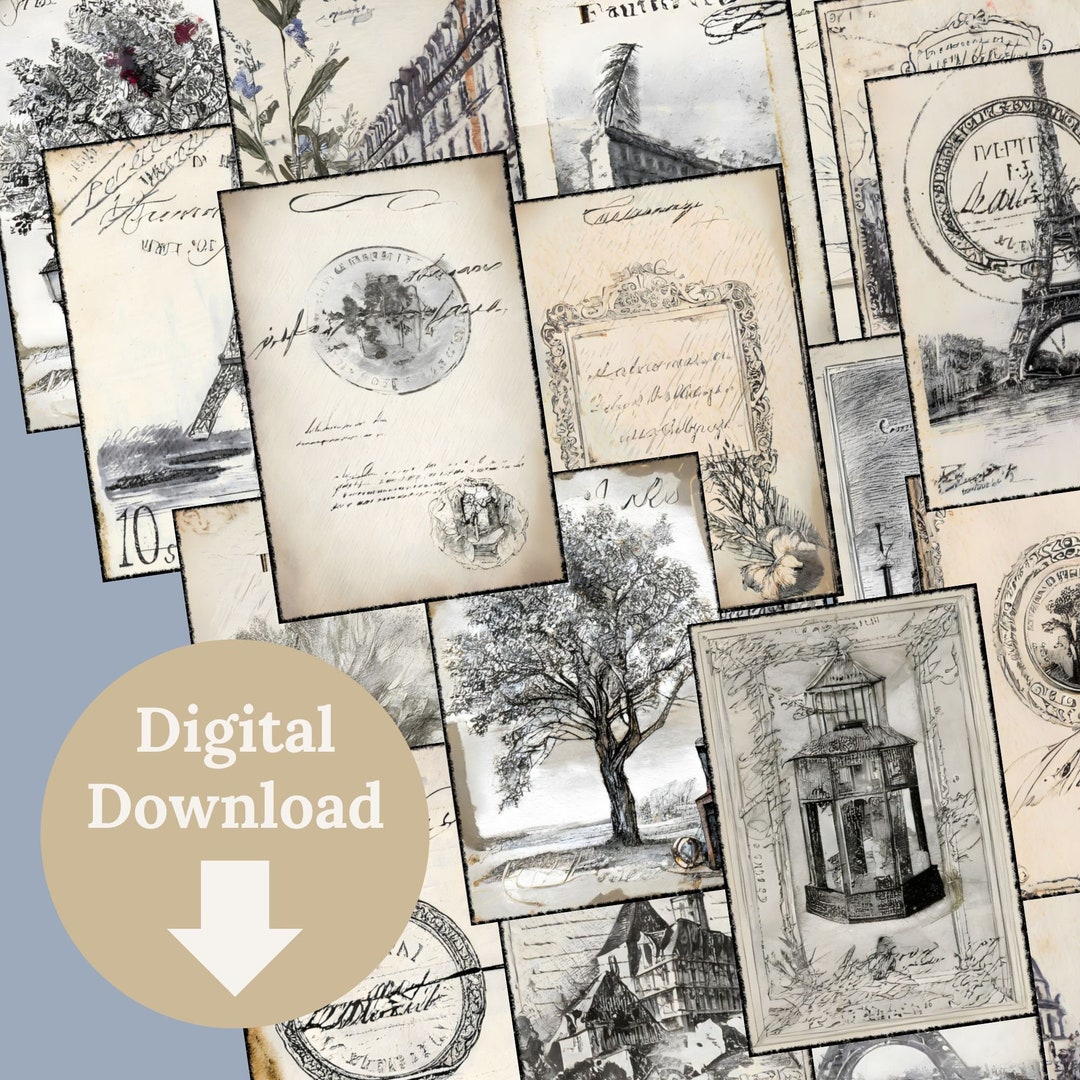Vintage Grunge Printable Ephemera Pack for Junk Journals, Set of 20 ...