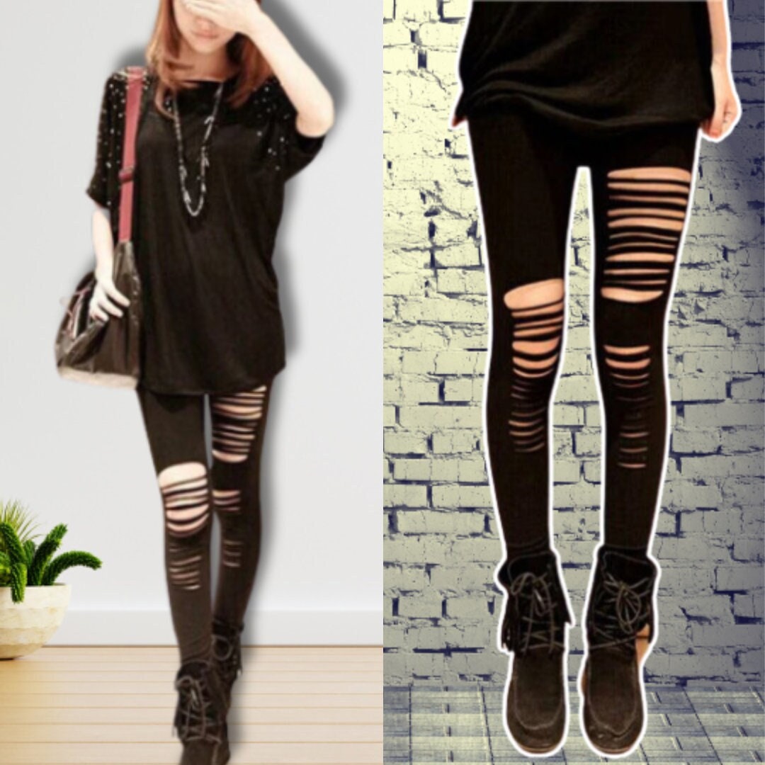 Ripped Leggings in Black Gothic Leggings With Rips - Etsy