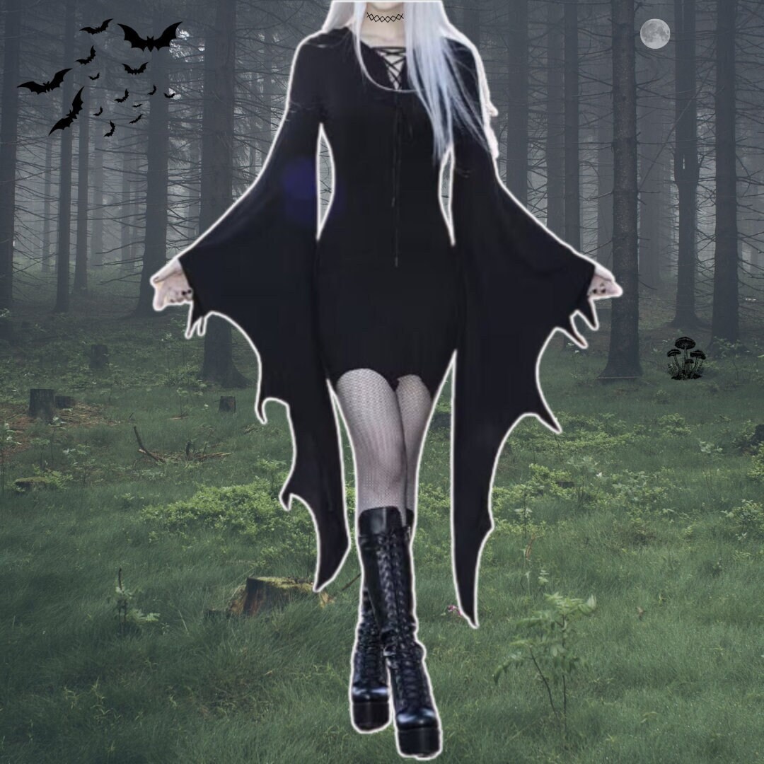 BAT SLEEVE DRESS Vampire Style Dress With Long Wide Sleeves Batwing ...