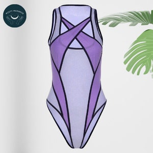 Neon Purple Magenta Bodysuit Elegant Body in Mesh Sensual Bodysuit Top ...