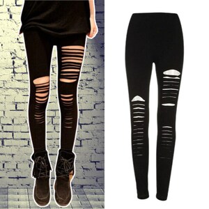 Ripped Leggings in Black Gothic Leggings With Rips - Etsy