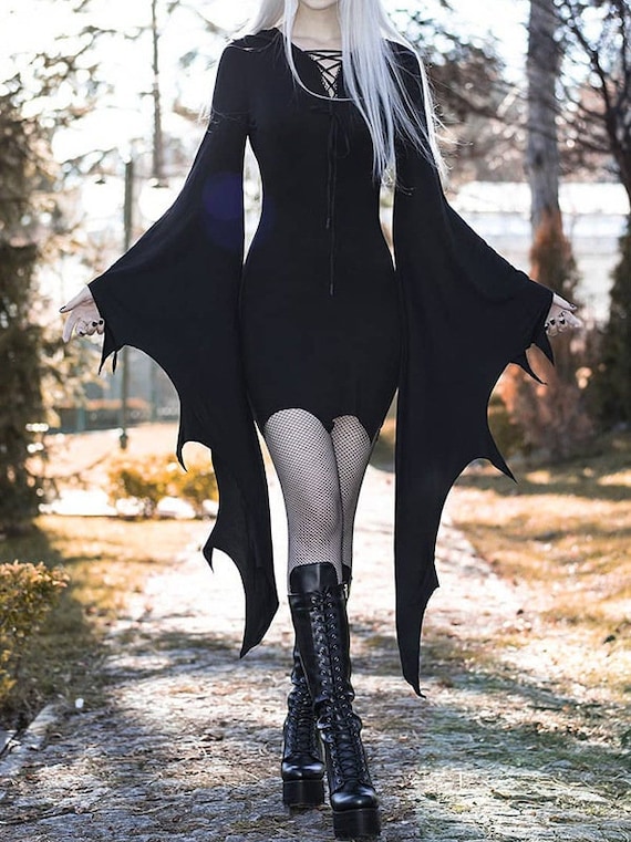 BAT SLEEVE DRESS Vampire Style Dress With Long Wide Sleeves | Etsy