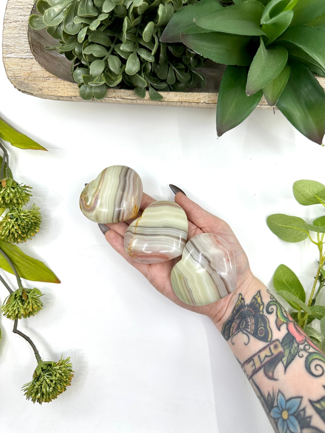 Pink Banded Onyx Heart, Puffy Crystal Heart, Crystal Heart, Heart ...