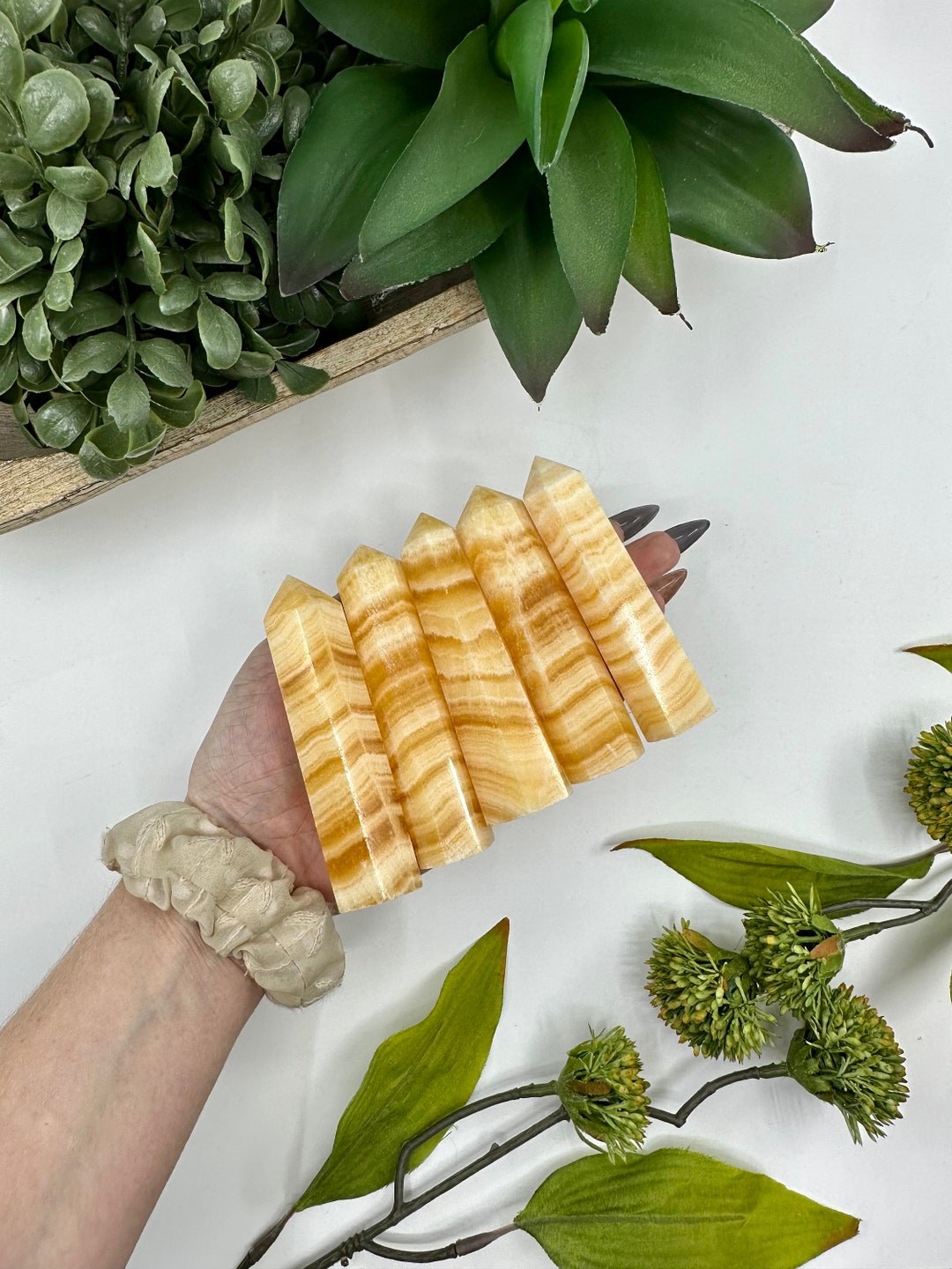 Banded Orange Calcite Towers, Crystal Tower, Crystal Point, Healing ...