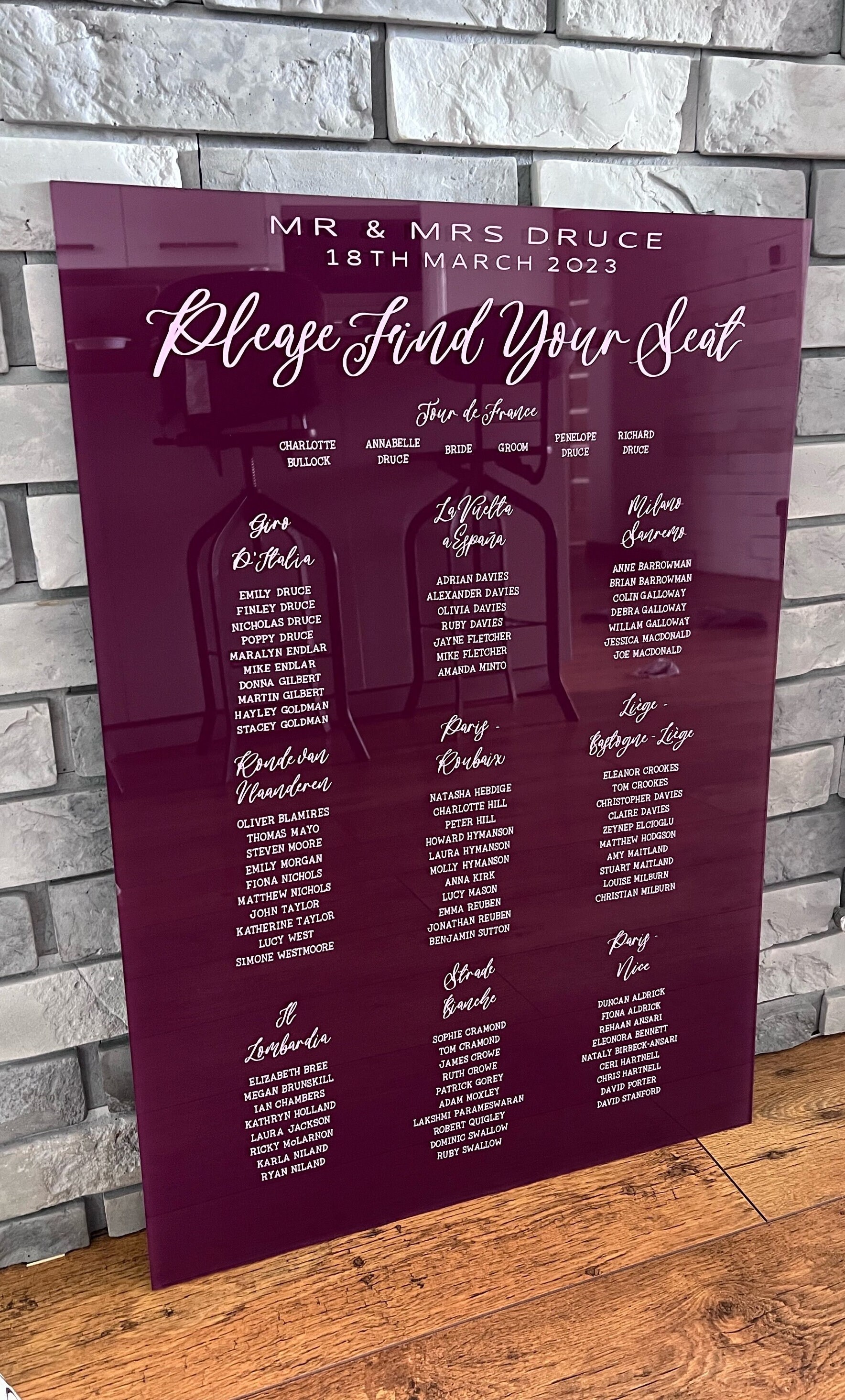 Acrylic Wedding & Event Table Plan - Table Seating Plan - Acrylic Table ...